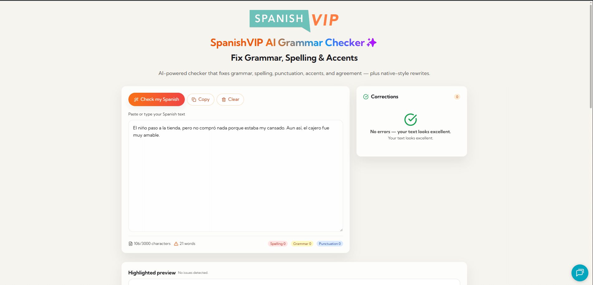 Free Spanish Grammar Checker & Proofreader | SpanishVIP AI